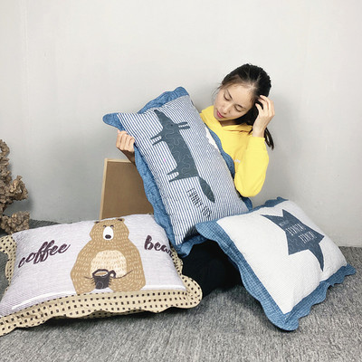 四季全棉印花枕套韩式衍缝布艺枕头套一个装加厚40.60单人乳胶枕