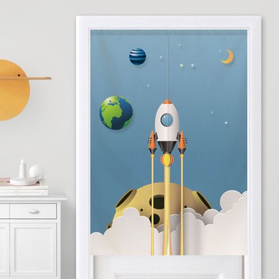 卡通航天门帘家用儿童卧室隔断帘卫生间挡风布帘免打孔安装小帘子