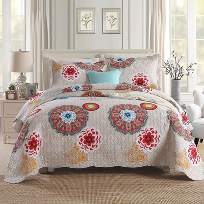 斜纹全棉绗缝床盖三四件套夹棉床单加棉被套四季双人衍缝加厚铺盖