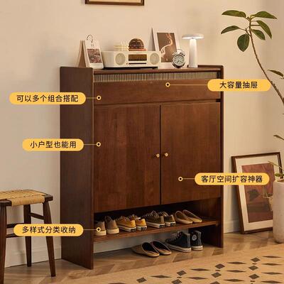 黑色实木鞋21391玄代柜关储物柜小户型入户收纳柜带抽抽柜屉现简
