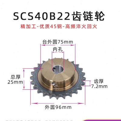 SCS高品质成型孔链轮08A 22齿 40B22T 外径96 精车内孔键槽顶丝