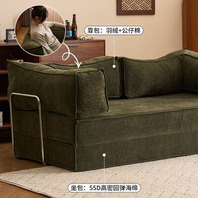 中古风布艺发模小块沙户型客双三人厅直排复古折叠两用布丁沙9913