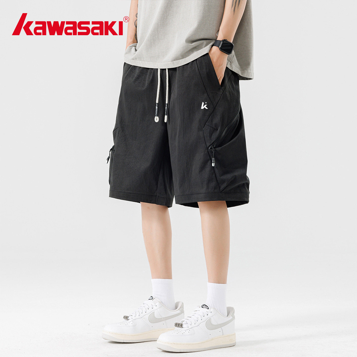 Kawasaki川崎正品男装休闲户外运动裤工装短裤透气徒步轻薄五分裤