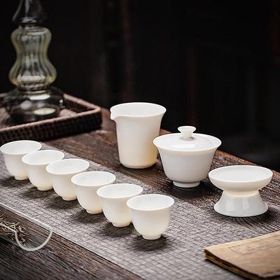 德化商务白羊瓷羊29827脂玉瓷夫茶套装高档脂玉盖碗茶杯家功用礼