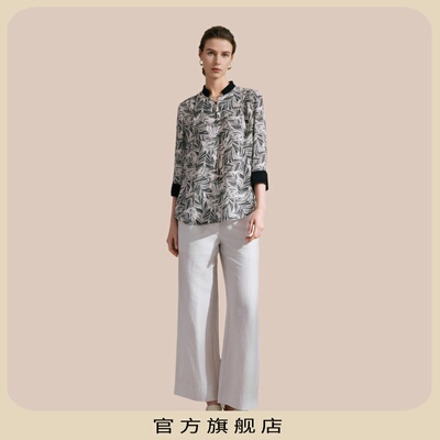 A版小立V领七分袖撞色衬衫