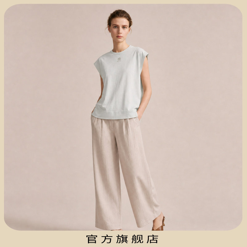 【KLOVA】新款夏季乳白色幸运草刺绣无袖上衣BT6262(UN)