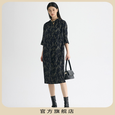 柯罗芭春秋黑花椒印花小立领连衣