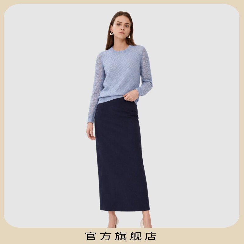 KLOVA/柯罗芭26秋新品时尚休闲风雾霾蓝镂空H型毛衫HR9440(UN)G