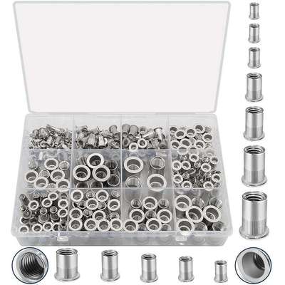 跨境300PCS盒装公制/英制304不锈钢螺纹平头拉铆螺母套件