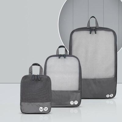 网眼可视旅行可压缩收纳包三件套拉杆箱整理袋整套rept衣服收纳袋