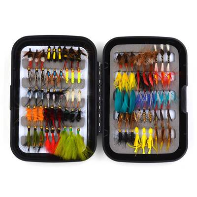 90pcs飞蝇钩套装盒装飞蝇钓苍蝇钩路亚假饵毛钩手工绑制