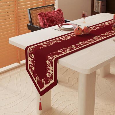 红色庆喜庆中桌旗结婚喜茶布几茶旗结YHB婚餐边柜盖电视柜间长条