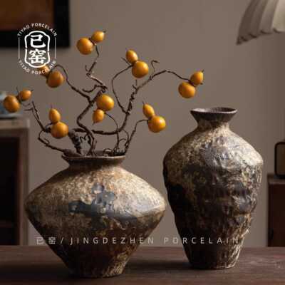 景粗德镇陶瓷花瓶摆件高级00168-1感寂风中式复古侘客陶厅水培插