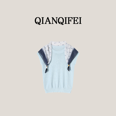 4-7F【纤奇菲】新款气质丝巾纯色圆领小飞袖针织衫 81003-2612