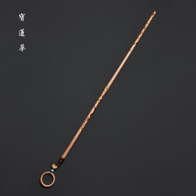 红湘妃竹教鞭镶花牛角戒尺 手工制老料竹节长鞭竹茶玩 文玩手把件