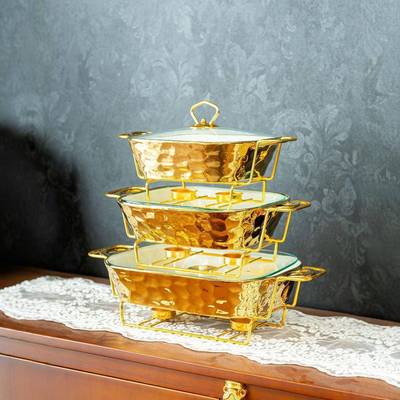 casserole金色石头纹烤盘长方形陶瓷烤盘加热干汤锅bakeware