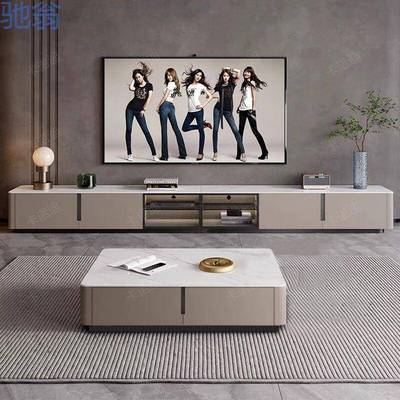 fLE意式轻奢简约现代实木新款岩板玻璃门电视柜茶几极简客厅大小