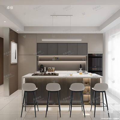 岩22548边板岛台单独工业风客吧厅大理石餐柜做饭中岛台餐桌台一