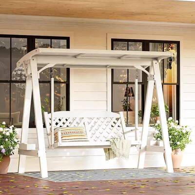 院实木摇椅成人院花园室外别墅院木质子木头吊椅小庭阳台庭院LEU