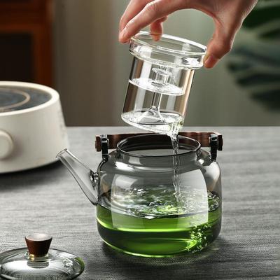 透黑提梁壶围炉煮茶壶玻璃电陶炉煮茶器炭火炉烧水蒸煮一体泡茶壶