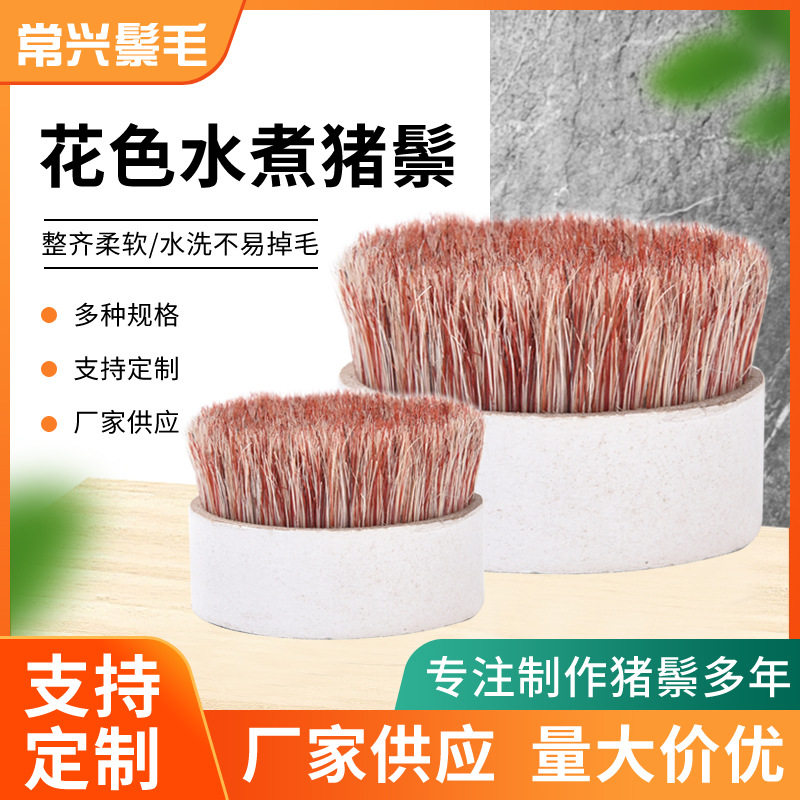 批发水煮猪鬃毛长44mm动物毛鬃刷子毛 花色猪鬃野猪毛猪鬃毛