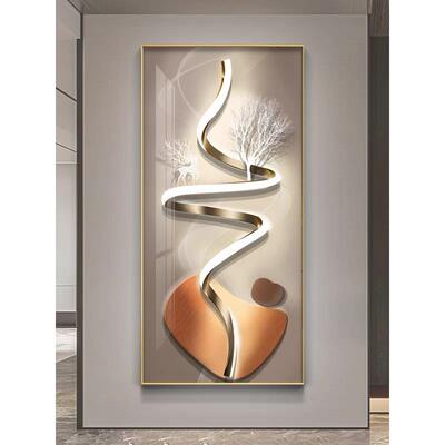 代简约玄关NEV装饰画门入户正对轻奢带感走廊现过道挂画灯