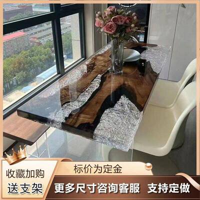 树脂河12517流桌胡奥坎原木实木板桌1茶大桌轻奢茶几米8简约办公