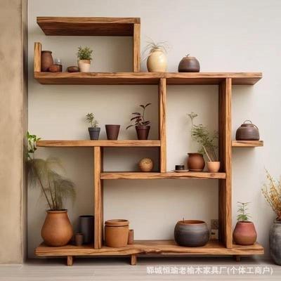 画老榆木博UGS古架自然风化木板多宝书房茶具字收纳展示阁置物架