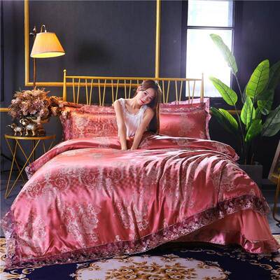 mCB蕾丝款EY07贡提花缎四件套家用1.51床.8m被套床单床上用品