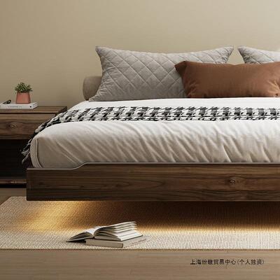 无黑胡桃色榻榻WTC08米床头床悬浮床小户型卧室日中木古风实木地