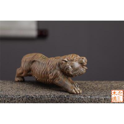 根廷UMB绿檀木雕手猛把汽车阿摆件男件士随身文玩虎下山生肖虎工