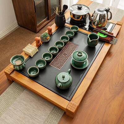 实底木水茶盘茶具套装部上水烧壶一体家用办公功夫泡84401茶壶石