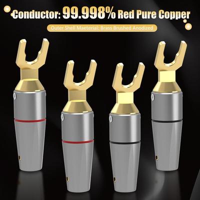 MonosaudioS906G发烧纯紫铜镀金免焊接Y叉U型插头音响音箱喇叭线