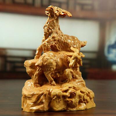 雕厂家杨木羊开泰摆三件客厅收藏黄ZHD工艺品手把件