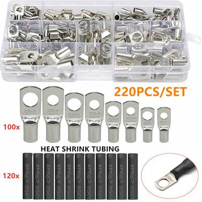 220pcs窥口铜管端子SC接线端子100PCS+120PCS铜鼻子热缩管
