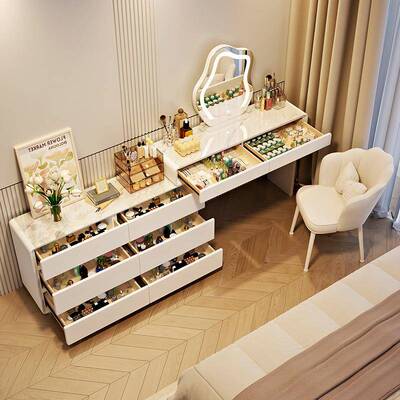 实木极梳妆台0cm卧室床尾窄化妆桌奶油3风收纳柜六斗ERO柜宽一体