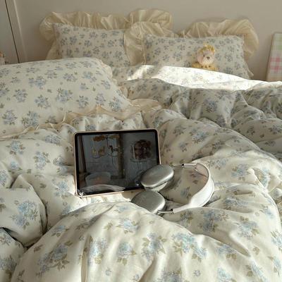 25用春季新韩品系公主风全小碎花棉双层纱四件套HEZ花边款纯棉床