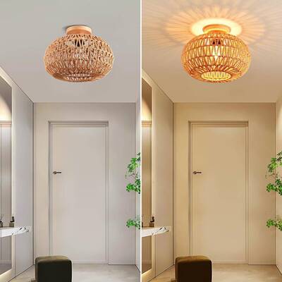 编吸顶灯藤制田意园古民宿餐厅绳灯56500创编织卧室客复厅餐厅灯