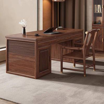 黑胡房木实木书桌台PQV式电桃脑学习桌用家办公桌椅组合书复古写