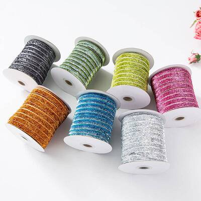 力彩色厂CRP葱绒带家直销多规弹格金银带DIY饰品辅料金丝葱银葱植