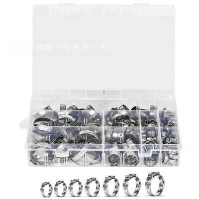 130pcs盒装304不锈钢单耳无极卡箍固定软管夹5.8-21mm组合装
