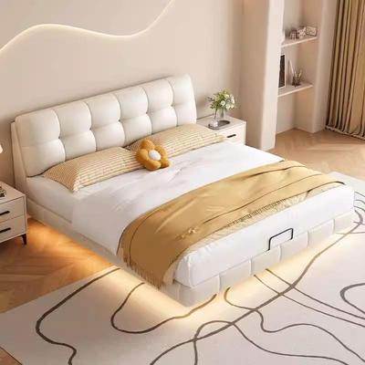 奶油风真皮床悬浮泡芙床主卧室现代简约储物透彻双人1.8米婚床头