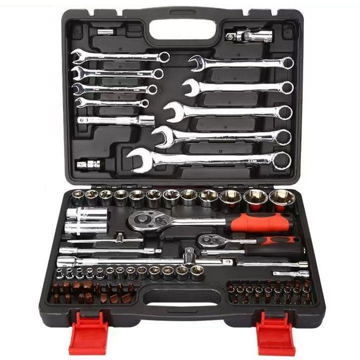 汽车工具全套82件套筒工具组合套装棘轮快速扳手两用扳手工具箱