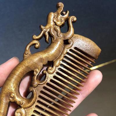 结对梳木龙凤呈祥金丝木雕刻图案GX-07133楠梳手婚工打磨梳子送客