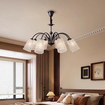 美式8428吊灯客厅餐厅卧灯铁具村复古风艺玻乡璃法式室简约风大气