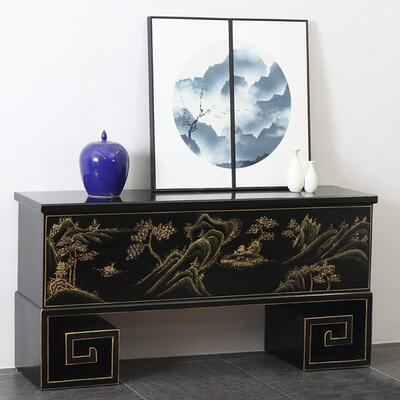 现代式玄关装饰物柜新中储彩绘家LOG具手中绘山水漆柜入式门玄关