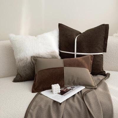 现奢代轻沙发抱高级感复枕古棕色布靠垫GNV高档样板间靠绒枕咖色