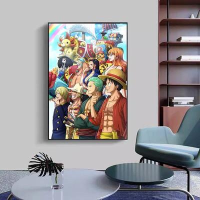海贼王路飞大合照报挂画二客厅eCXuT3Pc沙发背墙壁画次元潮流海景