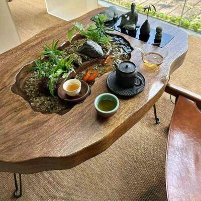 2025新款TOW小型流台水茶桌养鱼观曲水流觞型小户阳景折叠小茶几