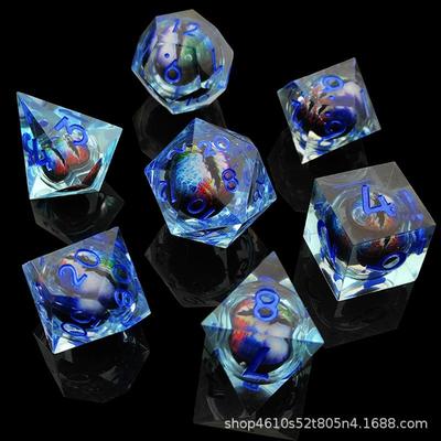 双色树脂液芯龙眼骰子可动龙眼树脂骰子DND龙与地下城多面体筛子
